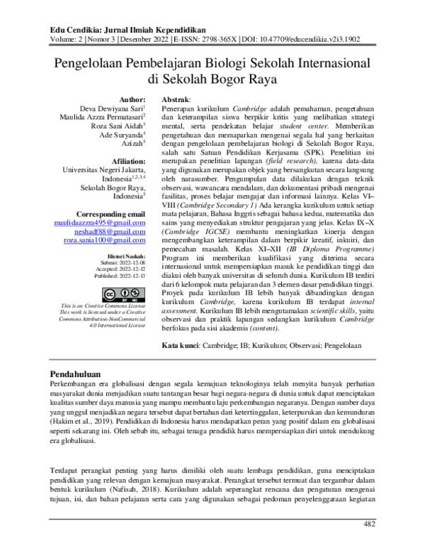 (PDF) Pengelolaan Pembelajaran Biologi Sekolah