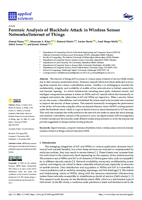(PDF) Forensic Analysis of Blackhole Attack in Wireless Sensor Networks/Internet of Things