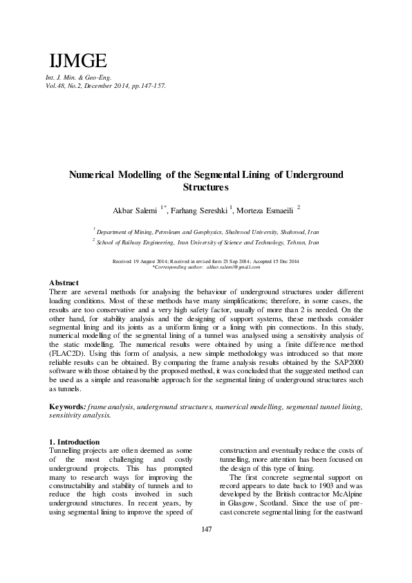 (PDF) Numerical Modelling of the Segmental Lining of Underground Structures