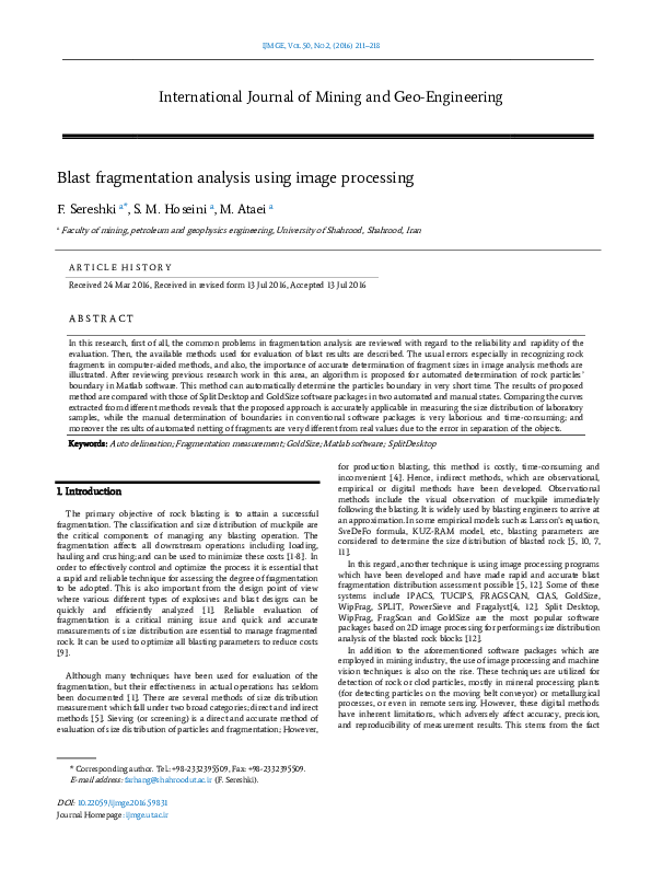 (PDF) Fragmentation measurement using image processing