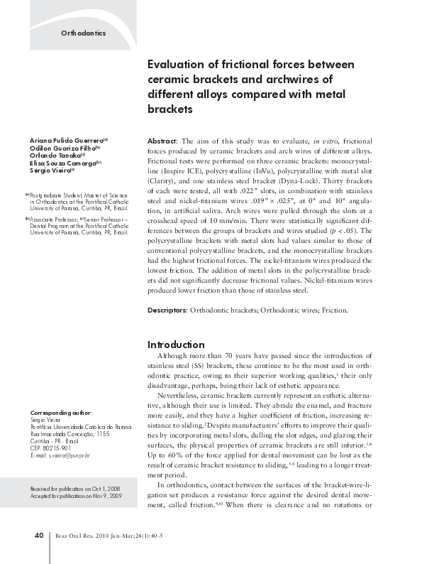 (PDF) Frictional Forces in Ceramic vs. Metal Brackets