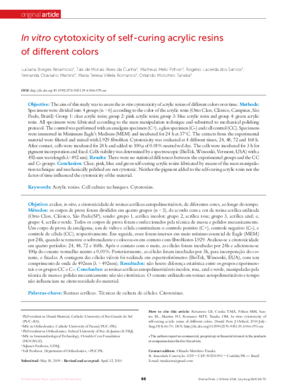 (PDF) In vitro cytotoxicity of self-curing acrylic resins of different ...