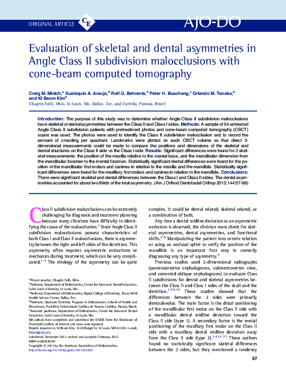 (PDF) Evaluation of skeletal and dental asymmetries in Angle Class II ...