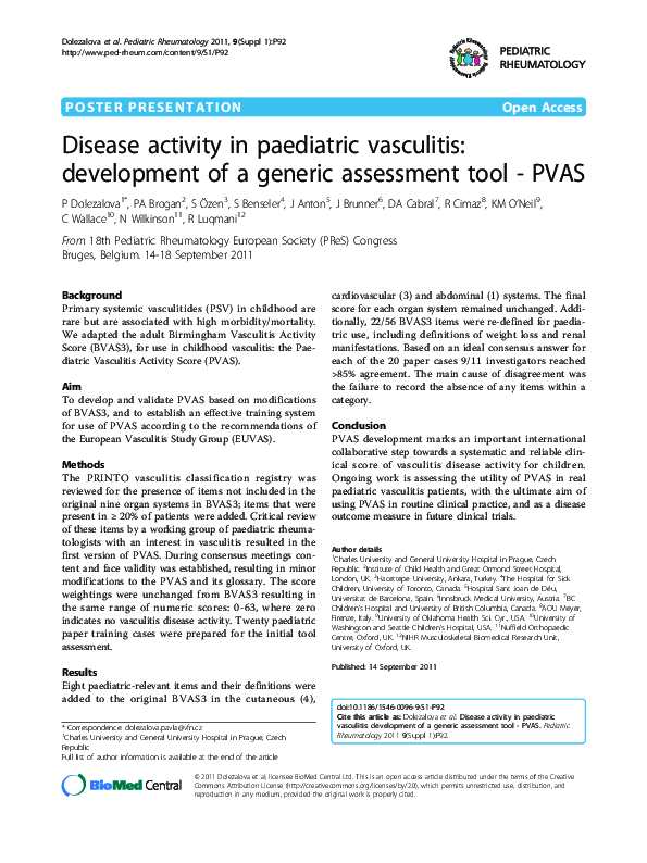 (PDF) Disease activity in paediatric vasculitis: development of a ...