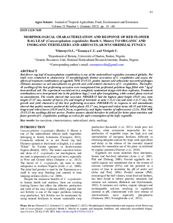 (PDF) Morphological characterization and response of red flower rag ...