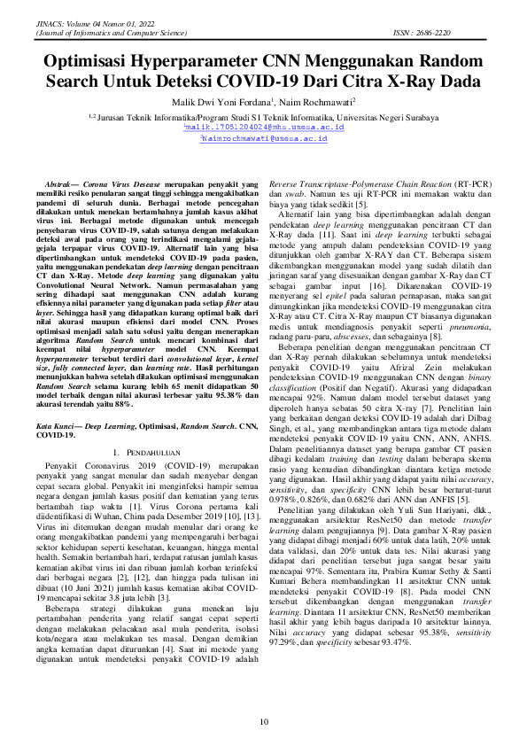 (PDF) Optimisasi Hyperparameter CNN Menggunakan Random Search Untuk Deteksi COVID-19 Dari Citra ...
