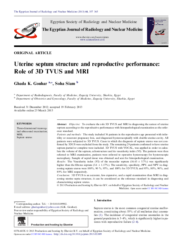 (PDF) Uterine septum structure and reproductive performance: Role of 3D ...