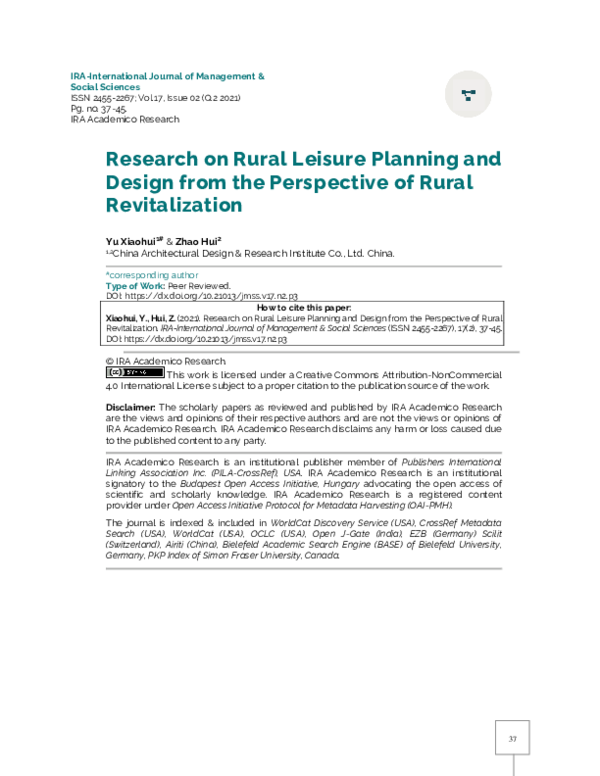 (PDF) Research on Rural Leisure Planning and Design from the ...