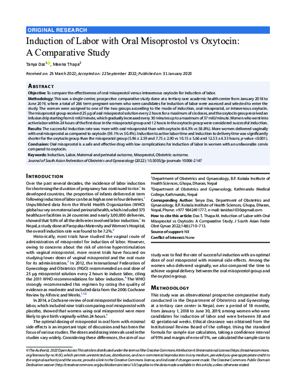 (PDF) Induction of Labor with Oral Misoprostol vs Oxytocin: A ...