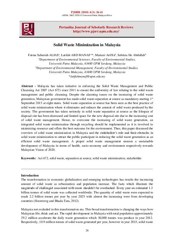 (PDF) Solid Waste Minimization in Malaysia