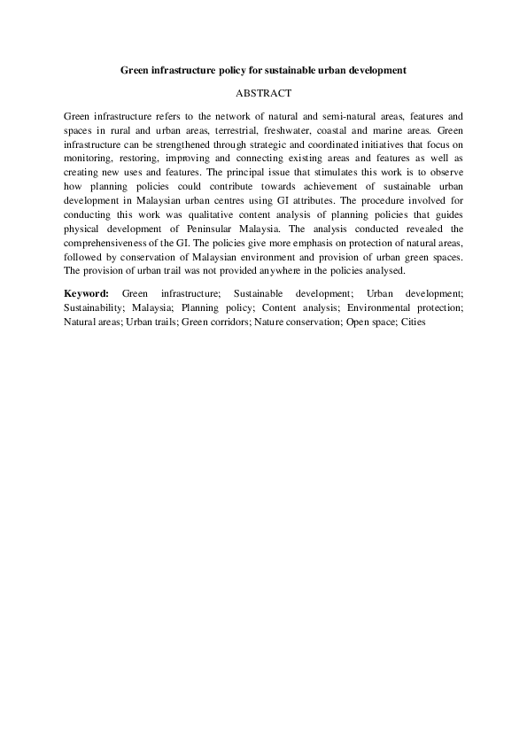 (PDF) Green infrastructure policy for sustainable urban development