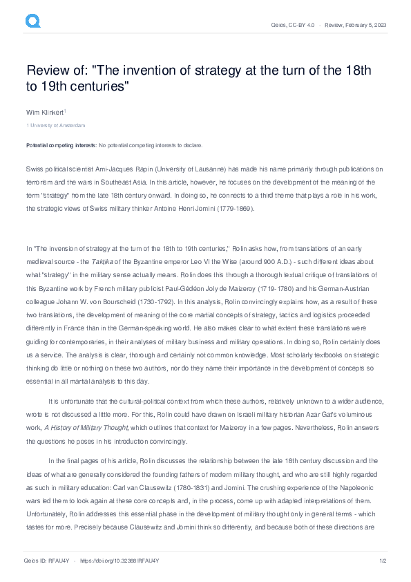 (PDF) Review of: "The invention of strategy at the turn of the 18th to ...
