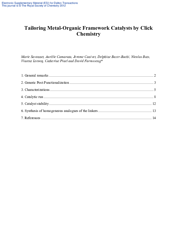 (PDF) Tailoring metal–organic framework catalysts by click chemistry