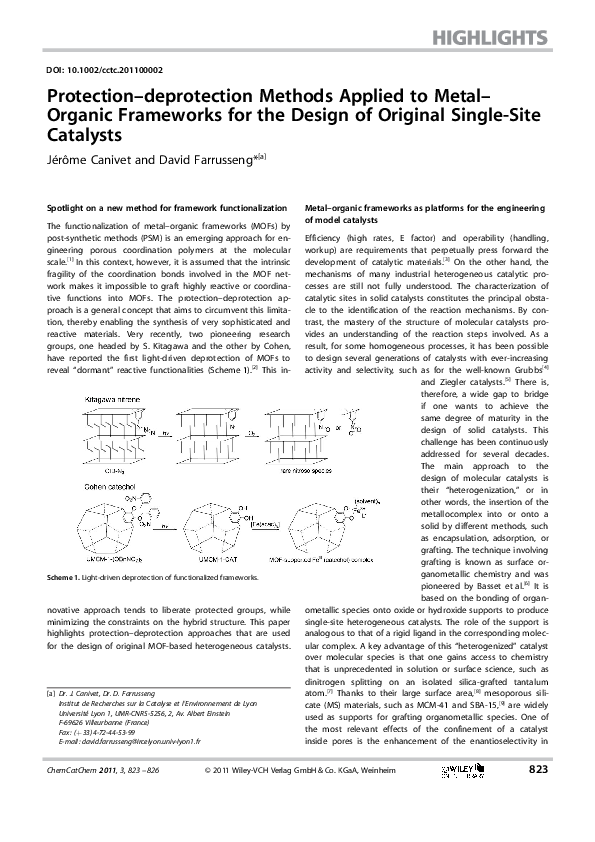 (PDF) Protection-deprotection Methods Applied to Metal-Organic Frameworks for the Design of ...