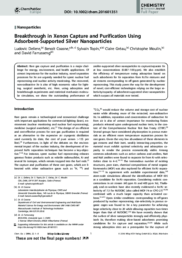 (PDF) Breakthrough in Xenon Capture and Purification Using Adsorbent ...