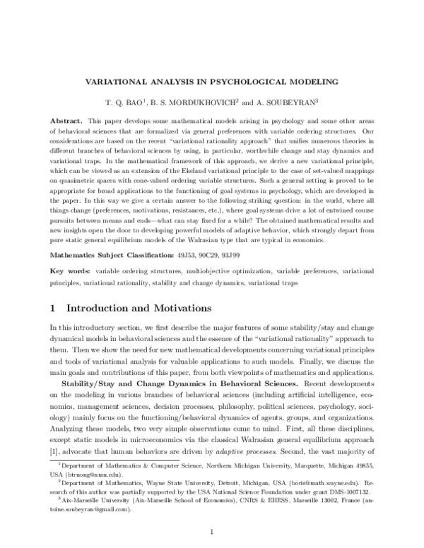 (PDF) Variational Analysis in Psychological Modeling