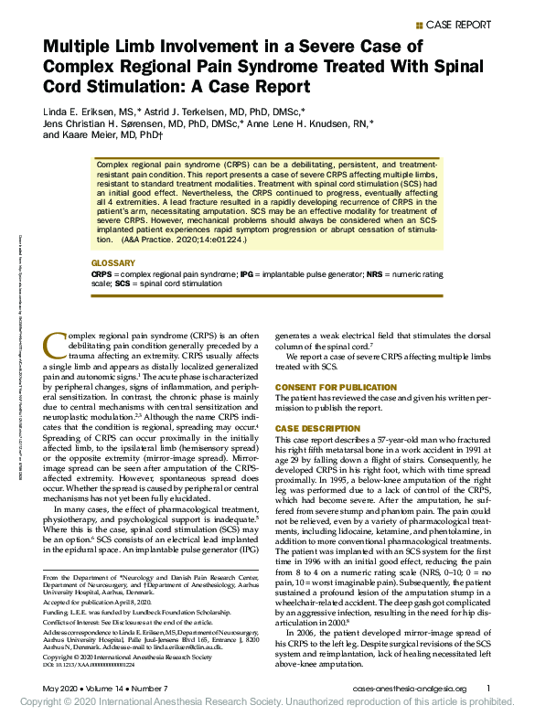 (PDF) Multiple Limb Involvement in a Severe Case of Complex Regional ...