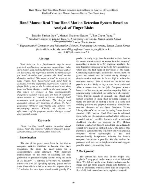 Pdf Hand Mouse Real Time Hand Motion Detection System Based On Analysis Of Finger Blobs