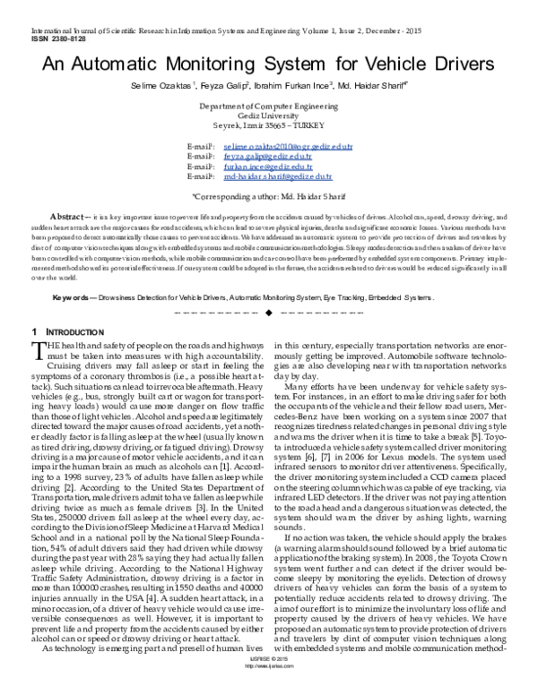 (PDF) An Automatic Monitoring System For Vehicle Drivers