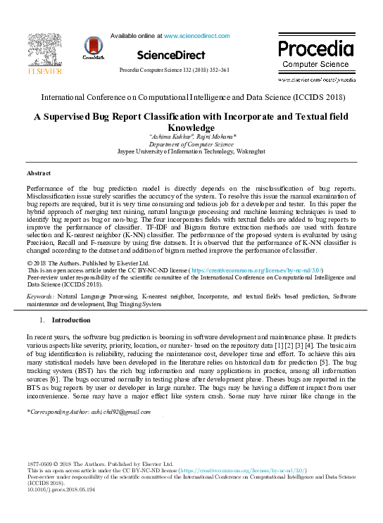 Pdf A Supervised Bug Report Classification With Incorporate And