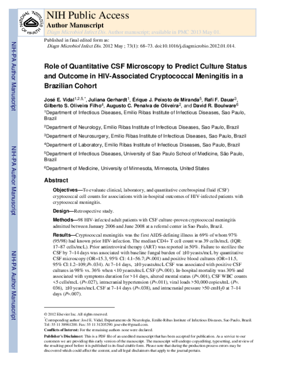 (PDF) Role of quantitative CSF microscopy to predict culture status and ...