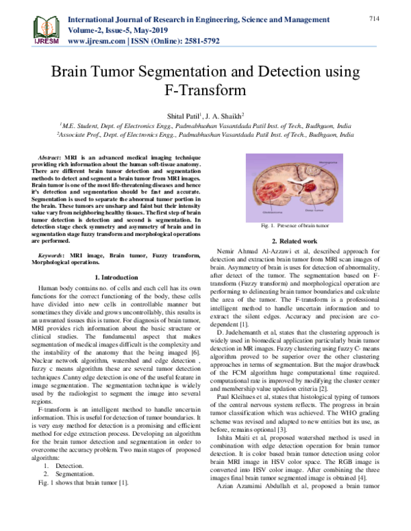 Pdf Brain Tumor Segmentation And Detection Using F Transform
