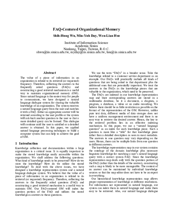 (PDF) FAQ-Centered Organizational Memory