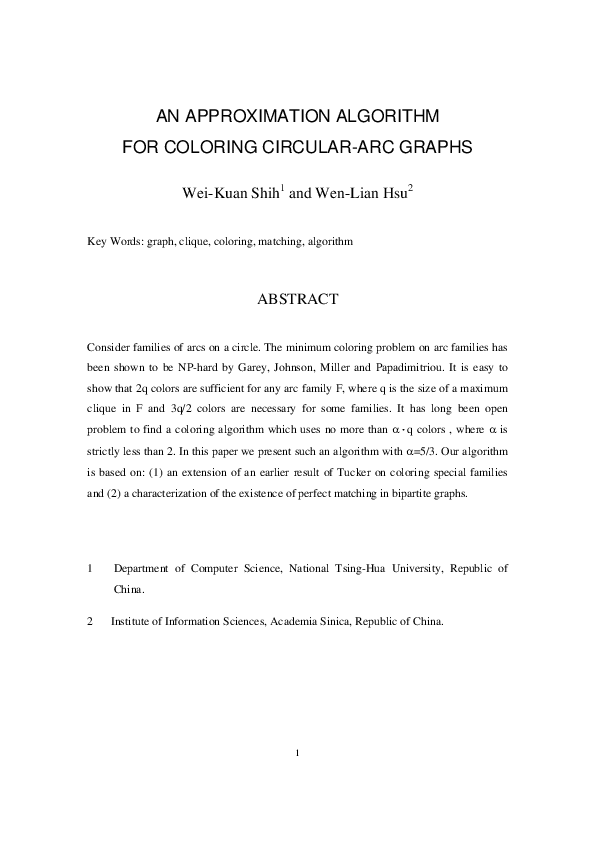 Pdf An Approximation Algorithm For Coloring Circular Arc Graphs