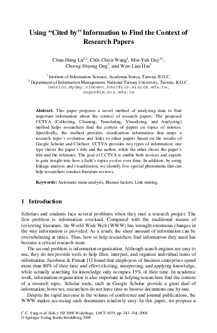 (PDF) Using “Cited by” Information to Find the Context of Research Papers