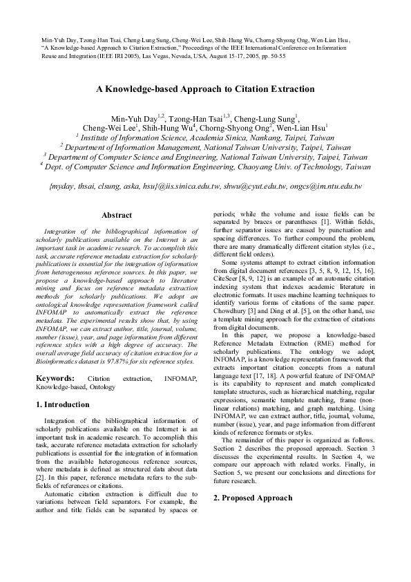 Pdf A Knowledge Based Approach To Citation Extraction