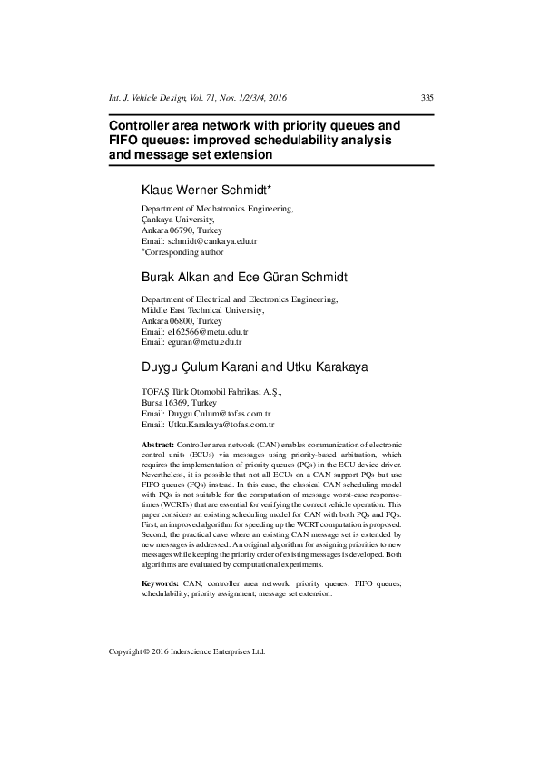 (PDF) Controller area network with priority queues and FIFO queues ...