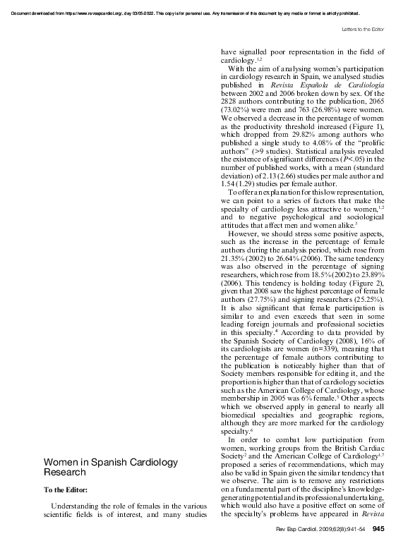 (PDF) Women in Spanish Cardiology Research