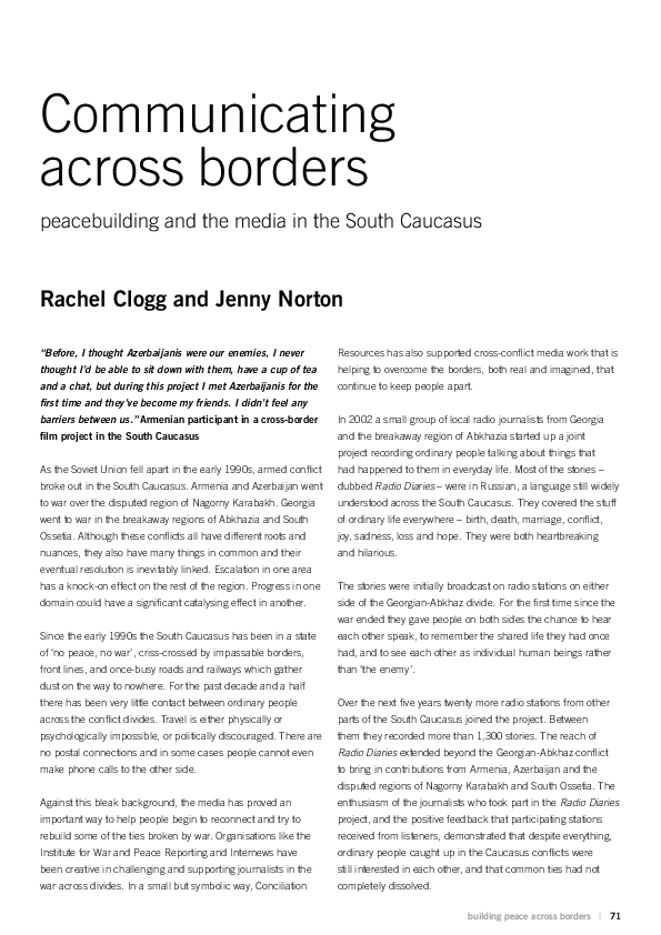 (PDF) Communicating across borders peacebuilding and the media in the ...