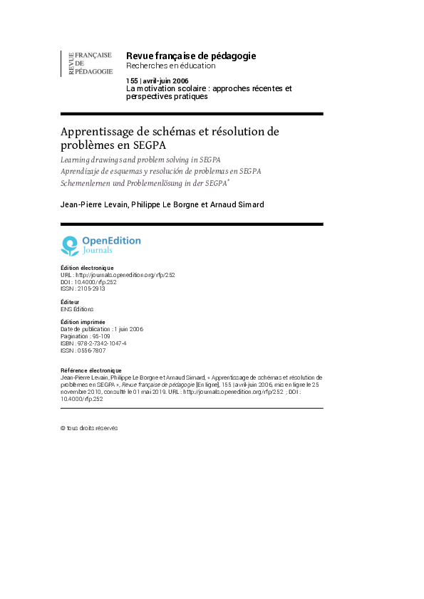 (PDF) Apprentissage de schémas et résolution de problèmes en SEGPA
