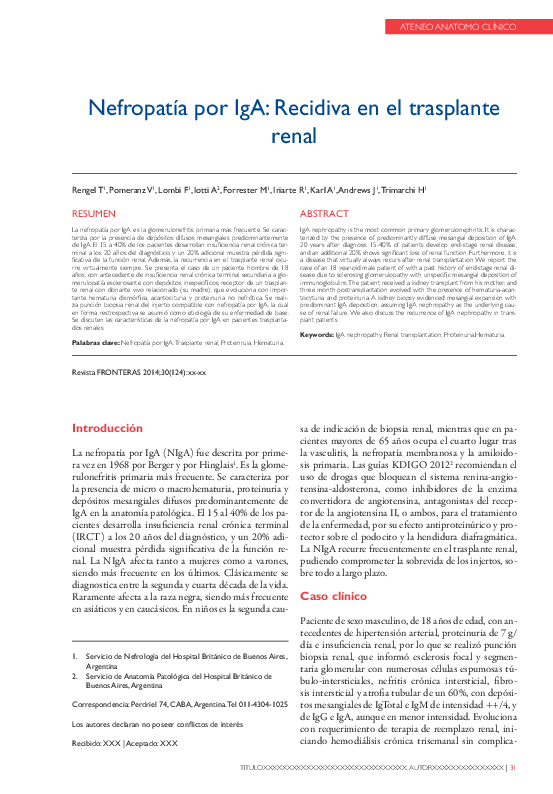 (PDF) Nefropatía por IgA: recidiva en el trasplante renal
