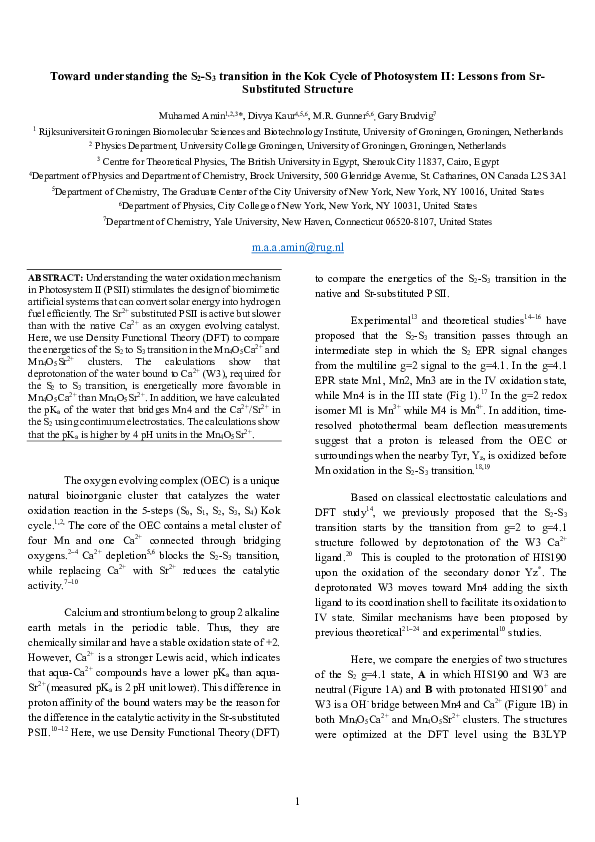 (PDF) Toward understanding the S2-S3 transition in the Kok cycle of ...
