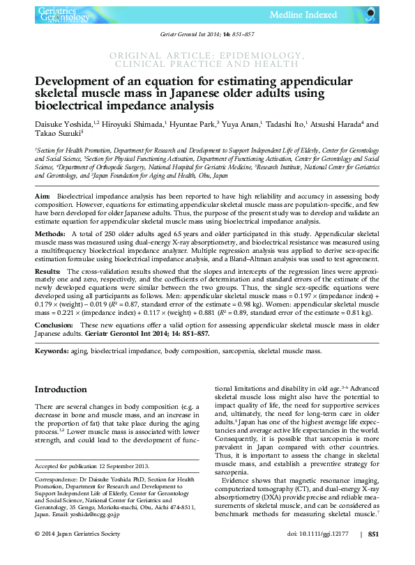 Pdf Development Of An Equation For Estimating Appendicular Skeletal