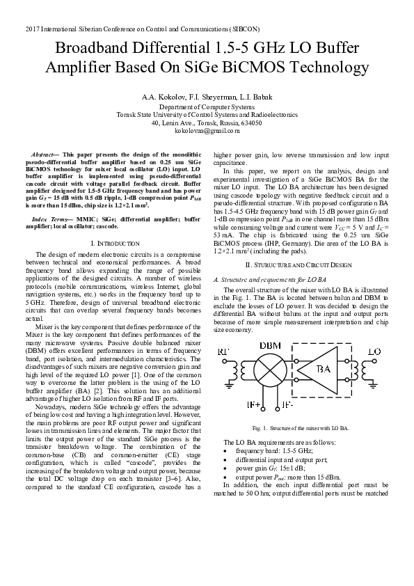 (PDF) Broadband differential 1.5–5 GHz LO buffer amplifier based on SiGe BiCMOS technology ...
