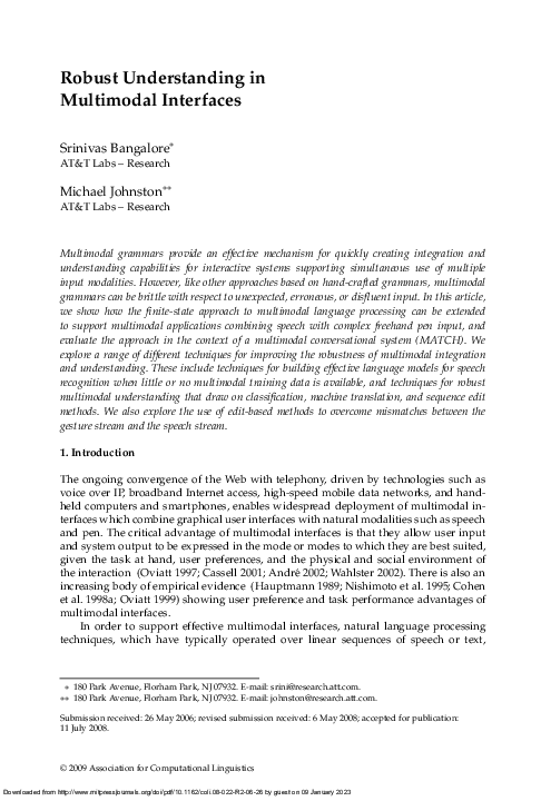 (PDF) Robust Understanding in Multimodal Interfaces