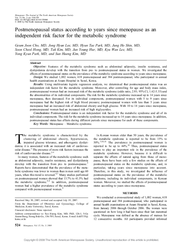 (PDF) Postmenopausal status according to years since menopause as an ...