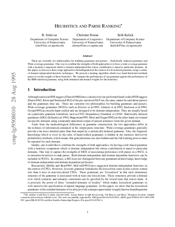 (PDF) Heuristics and parse ranking