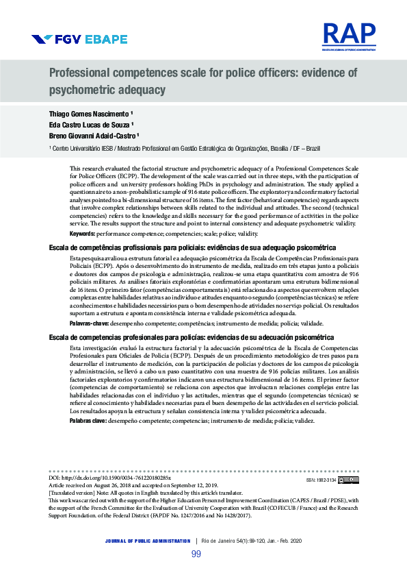 (PDF) Professional competences scale for police officers: evidence of ...