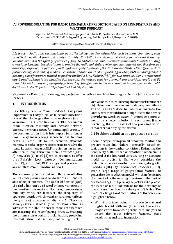 (PDF) AI powered solution for radio link failure prediction based on ...