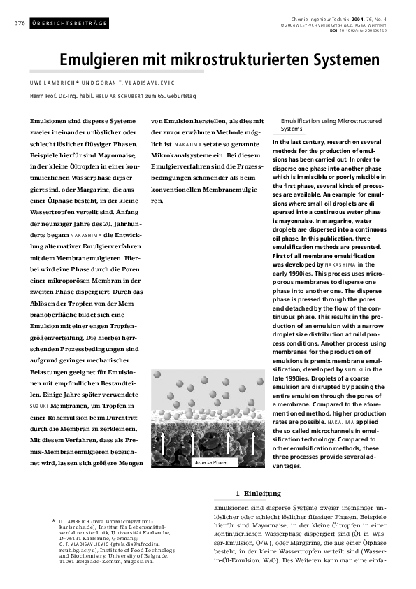 (PDF) Emulgieren mit mikrostrukturierten Systemen