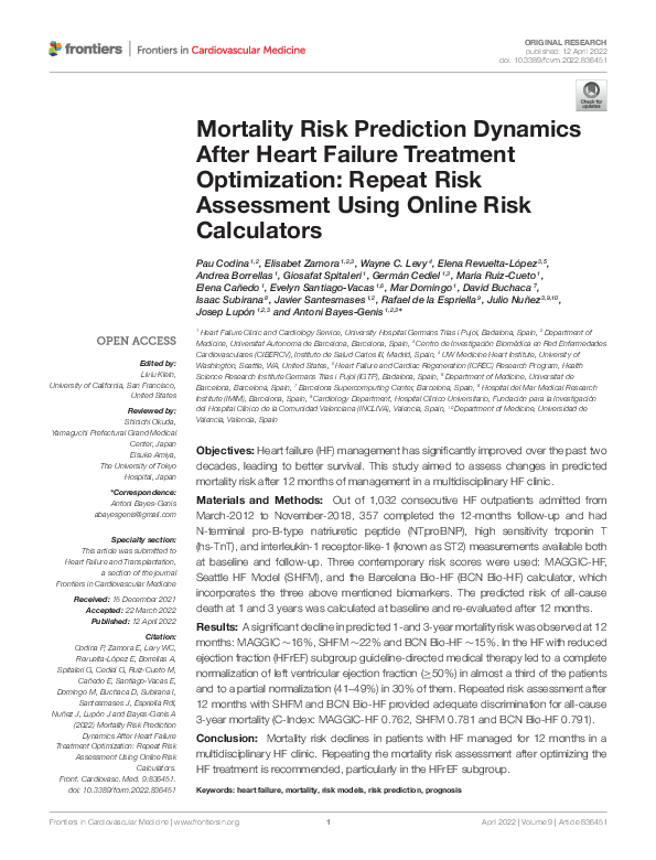 (PDF) Mortality Risk Prediction Dynamics After Heart Failure Treatment ...