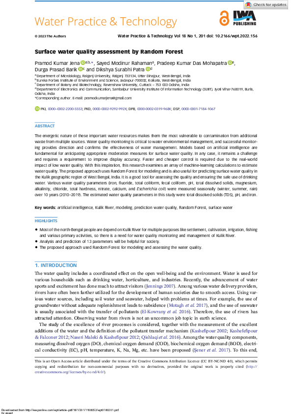 Surface water quality assessment by Random Forest