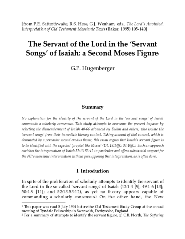 (PDF) The Servant of the Lord in the ‘ Servant Songs ’ of Isaiah : a ...