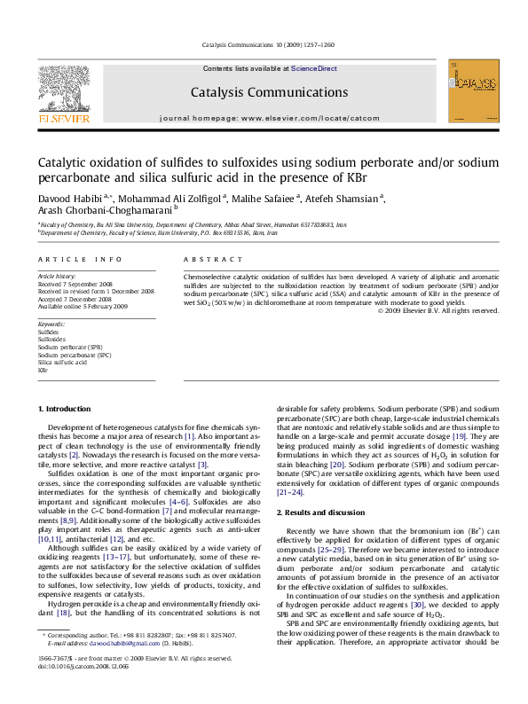 (PDF) Catalytic oxidation of sulfides to sulfoxides using sodium ...
