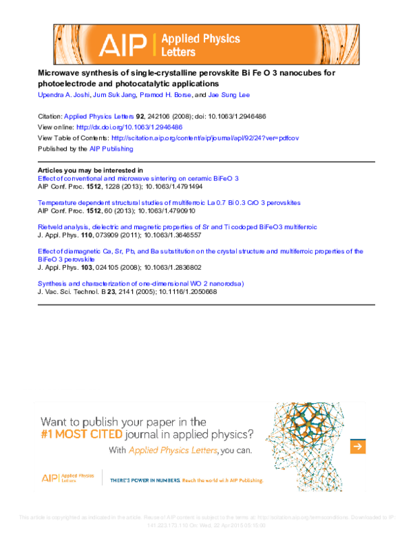(PDF) Microwave synthesis of single-crystalline perovskite BiFeO3 ...