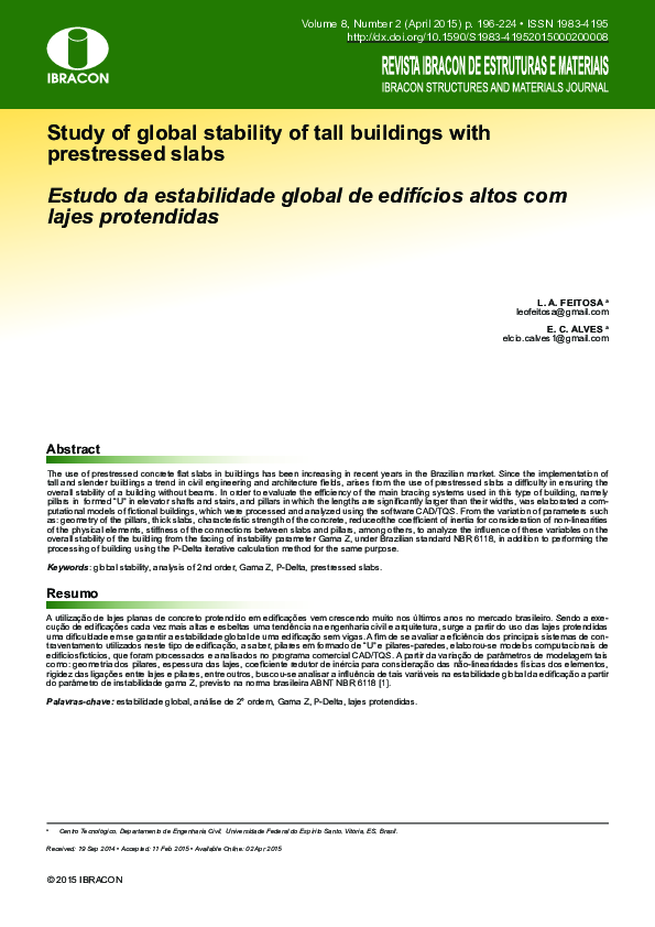 (PDF) Study of global stability of tall buildings with prestressed slabs